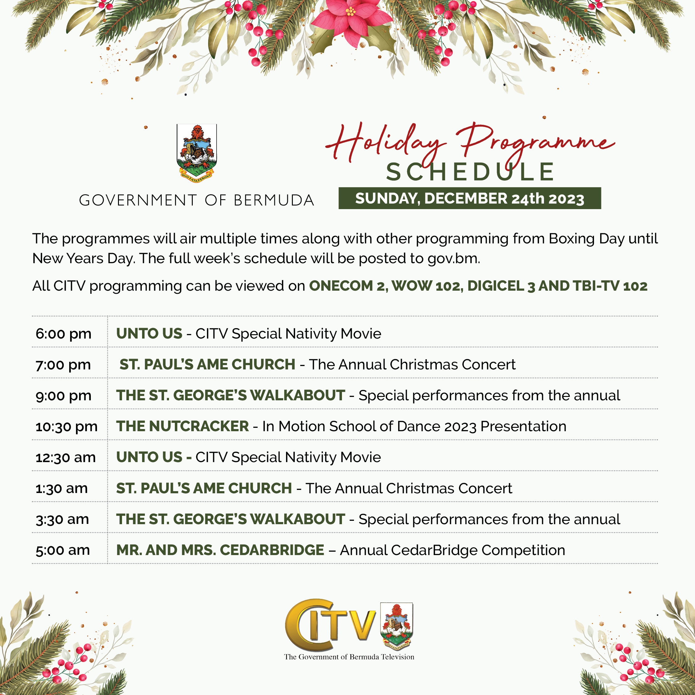 Bermuda Government Holiday Programming | Government of Bermuda